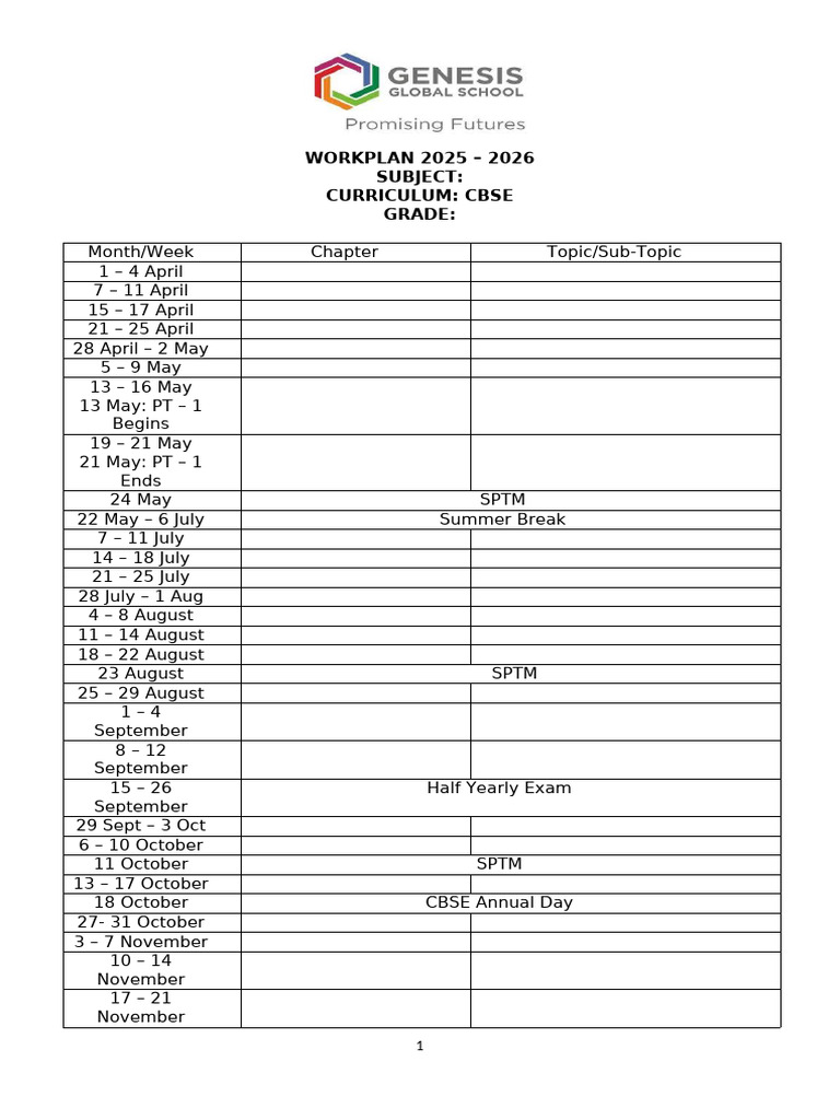 CBSE Workplan 2025-2026 Overview | PDF