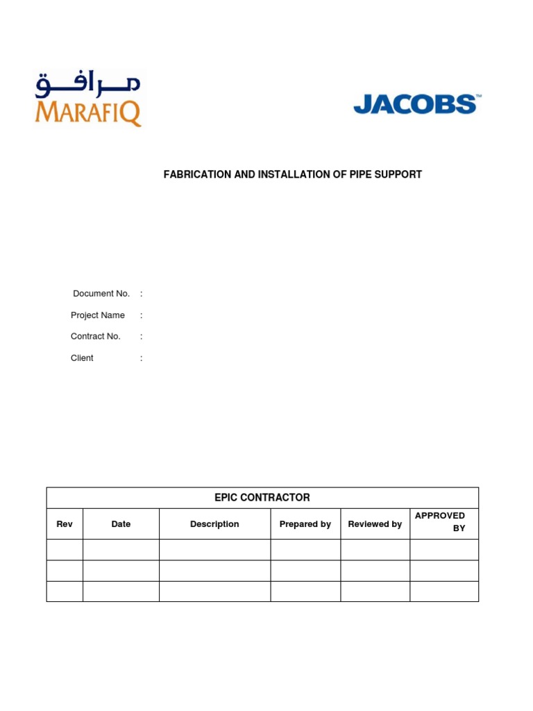 1 Fabrication And Installation Of Pipe Support Pdf Structural Steel
