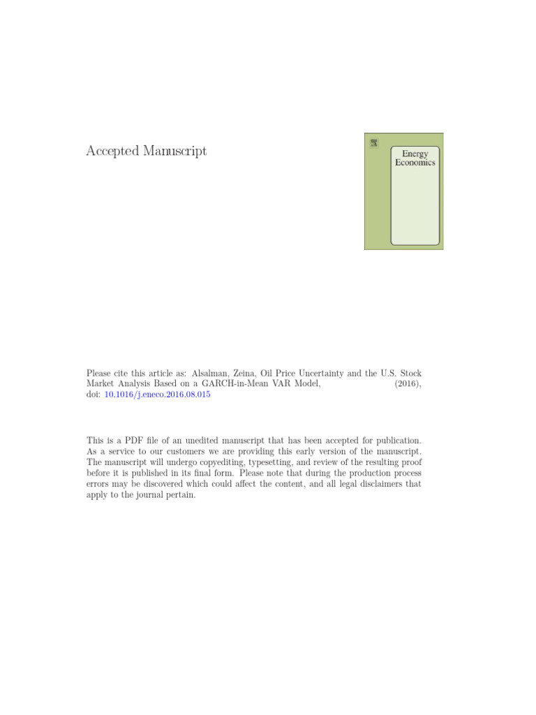 Oil Price Uncertainty and The US Stock Market Analysis Based On A GARCH ...