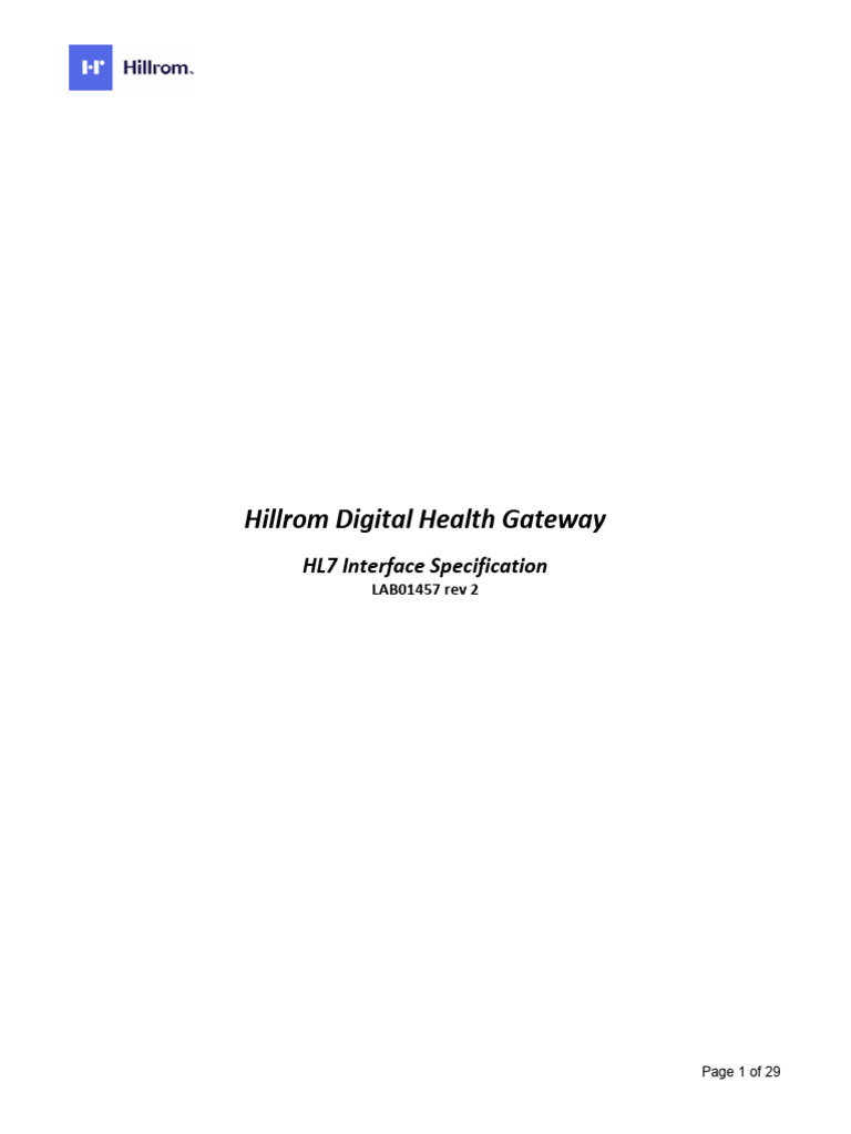 LAB01457 Hillrom Digital Health Gateway HL7 Interface Specification | PDF