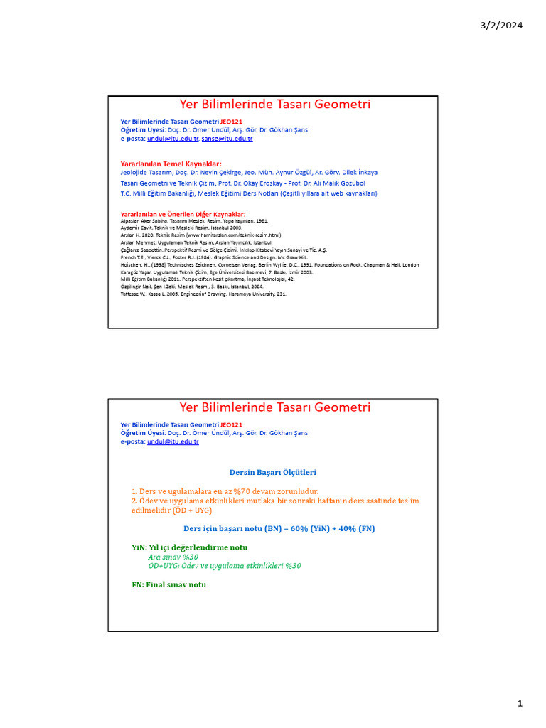 Yer Bilimlerinde Tasarı Geometri - 1 Web | PDF