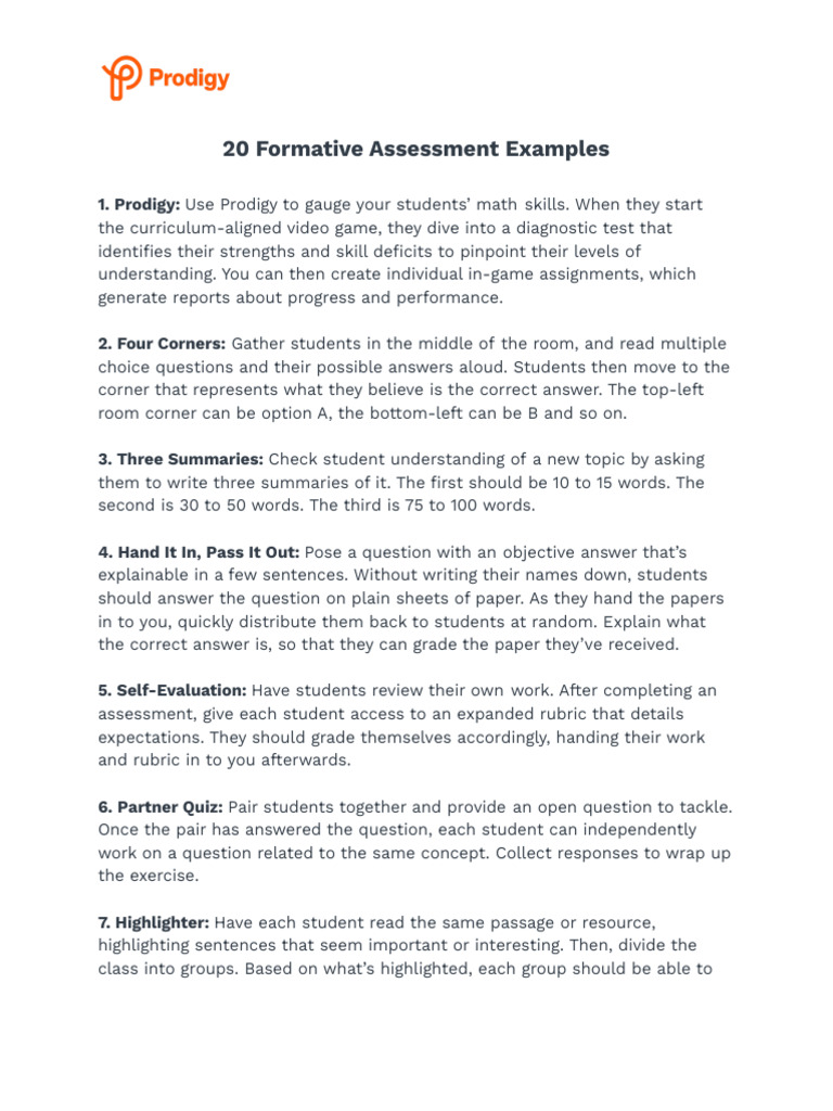 20 Formative Assessment Examples Download | PDF | Reading Comprehension ...