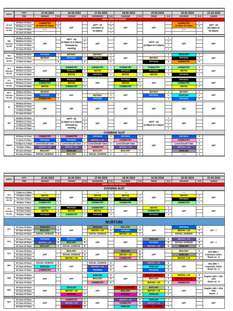 Weekly Class Schedule Overview | PDF