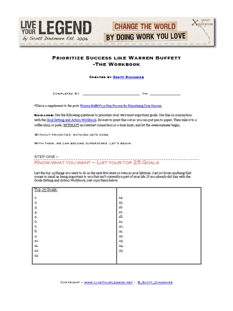 2011 Prioritize Success Like Warren Buffett Workbook LYL1 | PDF