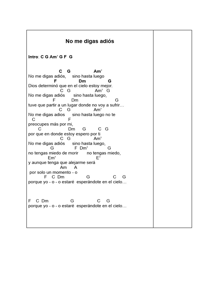 No Me Digas Adiós, Acordes, Tono de Mujer | PDF