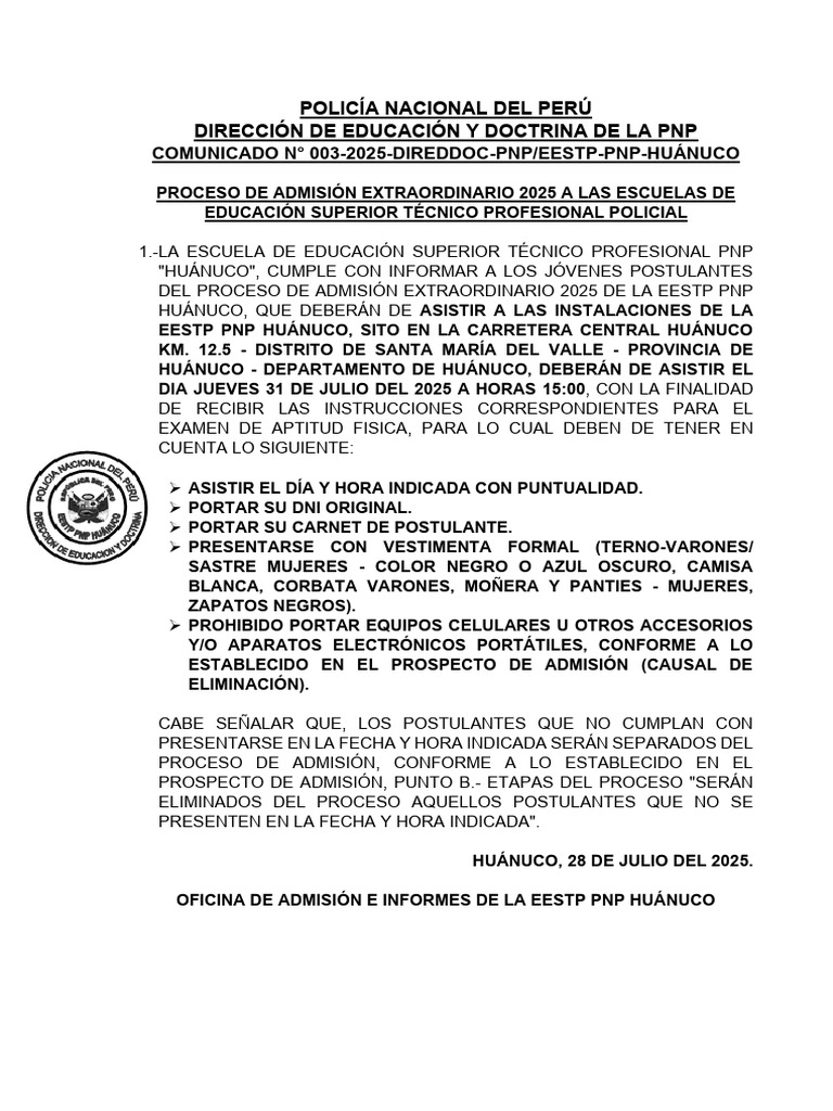 Comunicado N 003 2025 1 | PDF