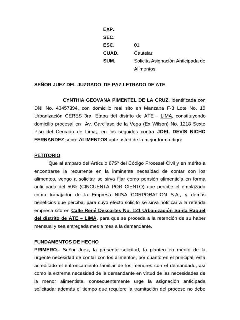 Asignacion Anticipada - Yon Yi Pimentel | PDF | Demanda judicial | Ley ...