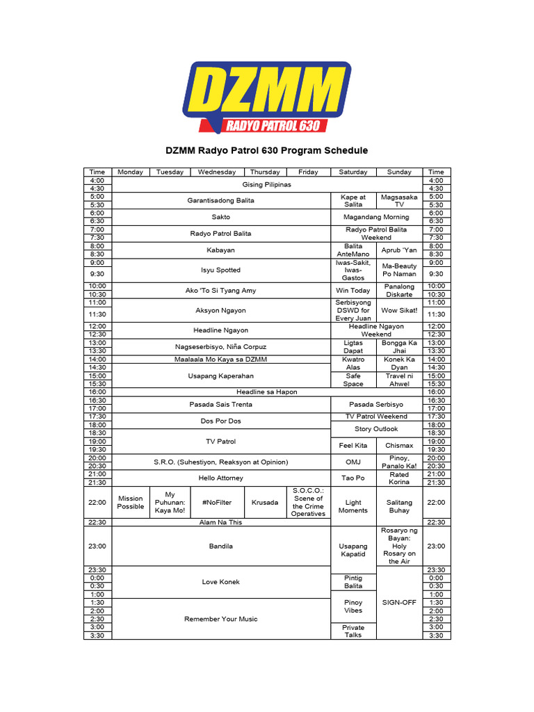 DZMM Program Schedule | PDF | Companies Listed On The Philippine Stock ...