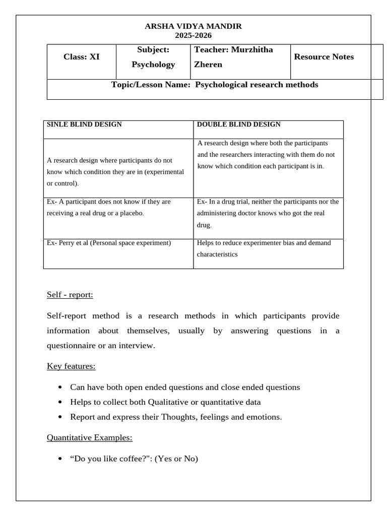 Psychology Research Methods Overview | PDF | Statistics | Self Report Study