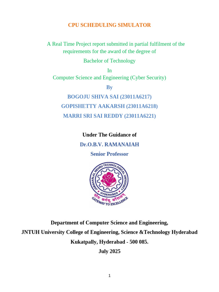 CPU Scheduling Simulator Report | PDF | Scheduling (Computing) | Simulation