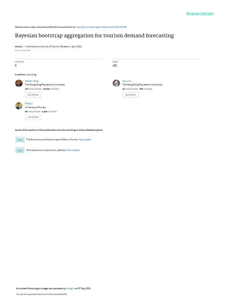 Bayesian bootstrap aggregation for tourism demand forecasting | PDF | Bootstrapping (Statistics ...