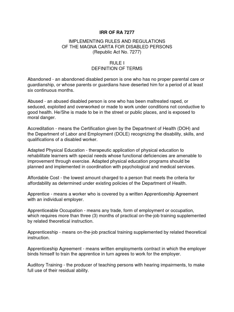 IRR OF RA 7277 | Special Education | Apprenticeship | Free 30-day Trial ...