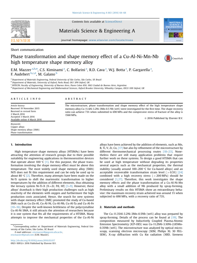 9 - Phase Transformation and Shape Memory Effect of A Cu-Al-Ni-Mn-Nb ...