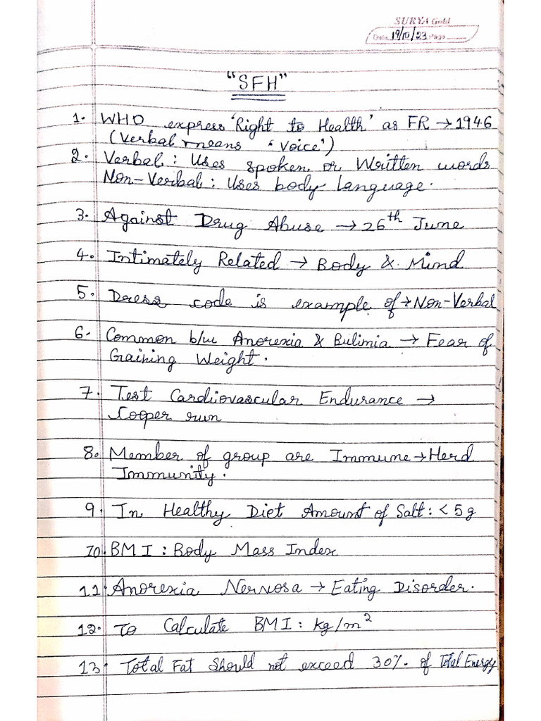 SFH Quick Revision | PDF