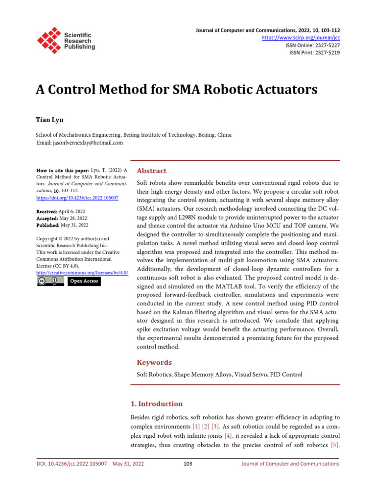 A Control Method for SMA Robotic Actuators | PDF | Robotics | Kalman Filter