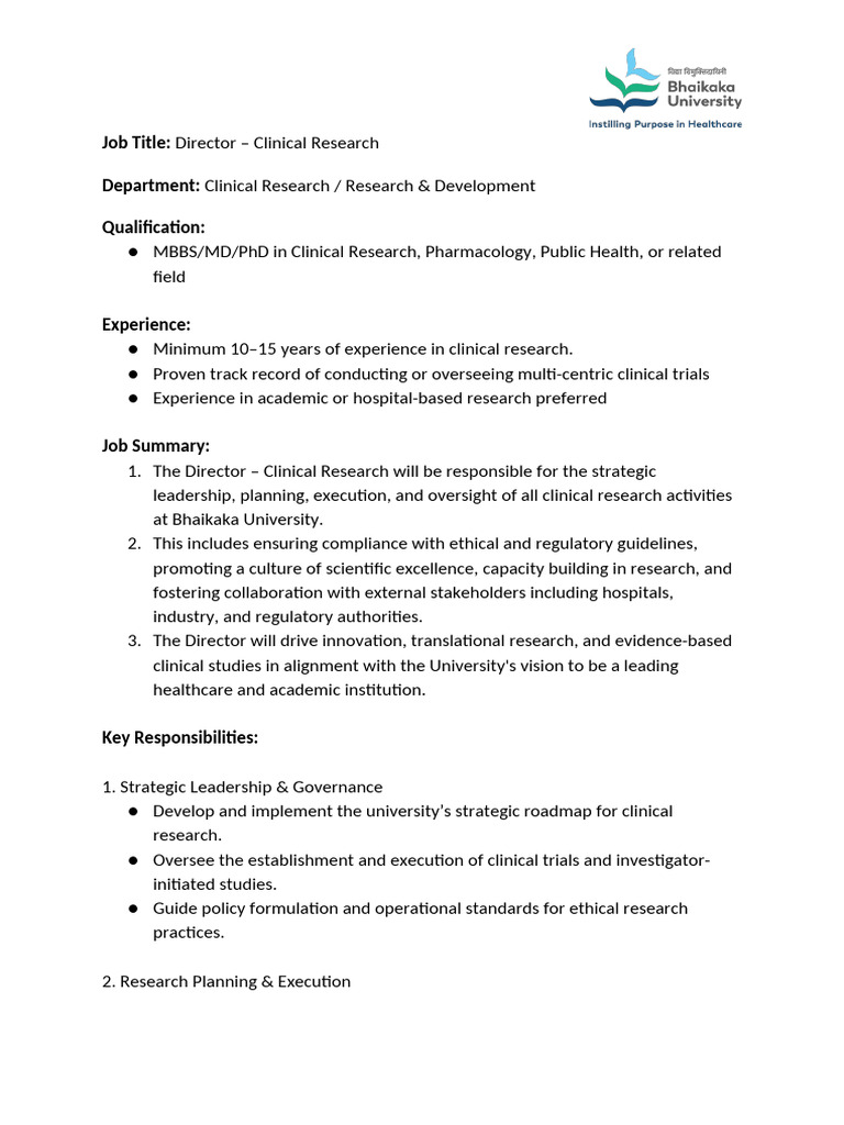 Director – Clinical Research | PDF | Clinical Trial | Inquiry