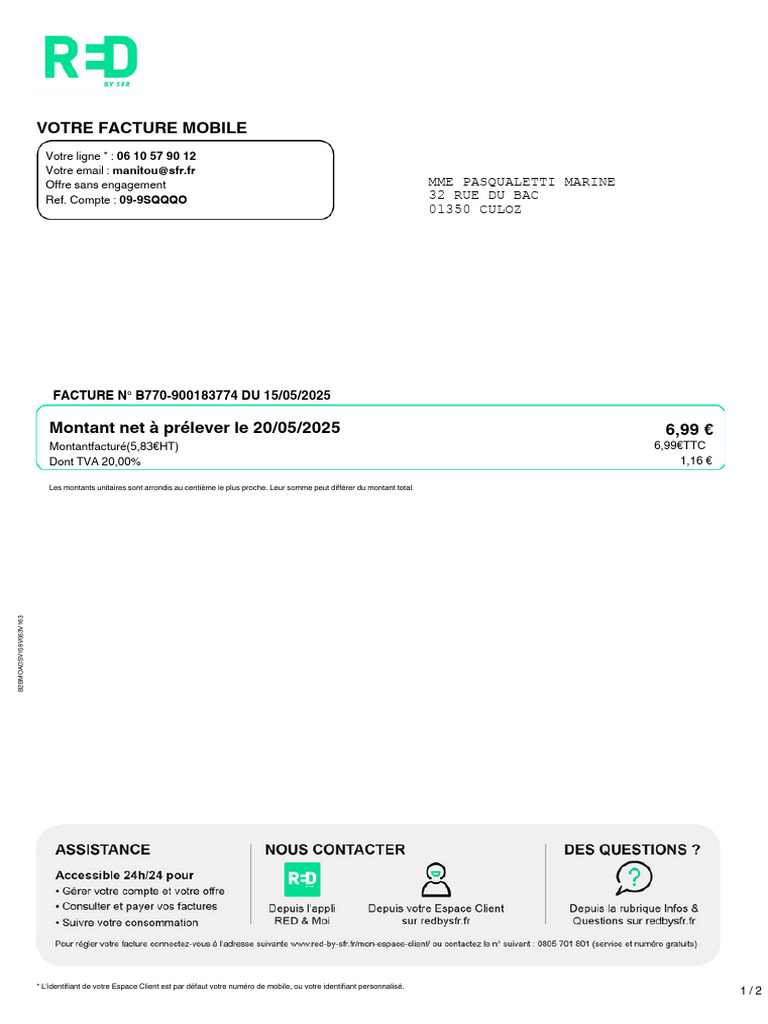 Facture Mobile SFR - Mai 2025 | PDF | Taxe sur la valeur ajoutée ...