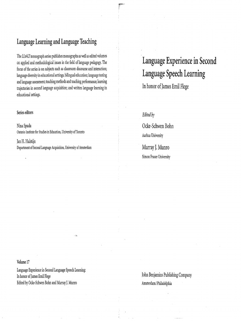 Language Experience in Second Language Speech Learning | PDF