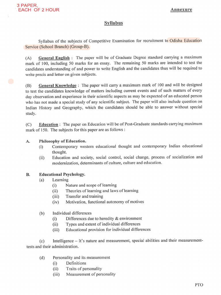 Oes Syllabus School Branch | PDF