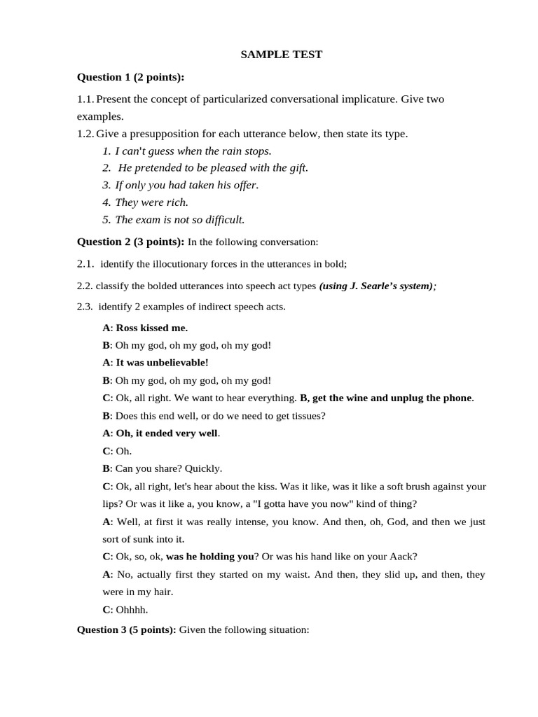 Sample Test - Pragmatics | PDF