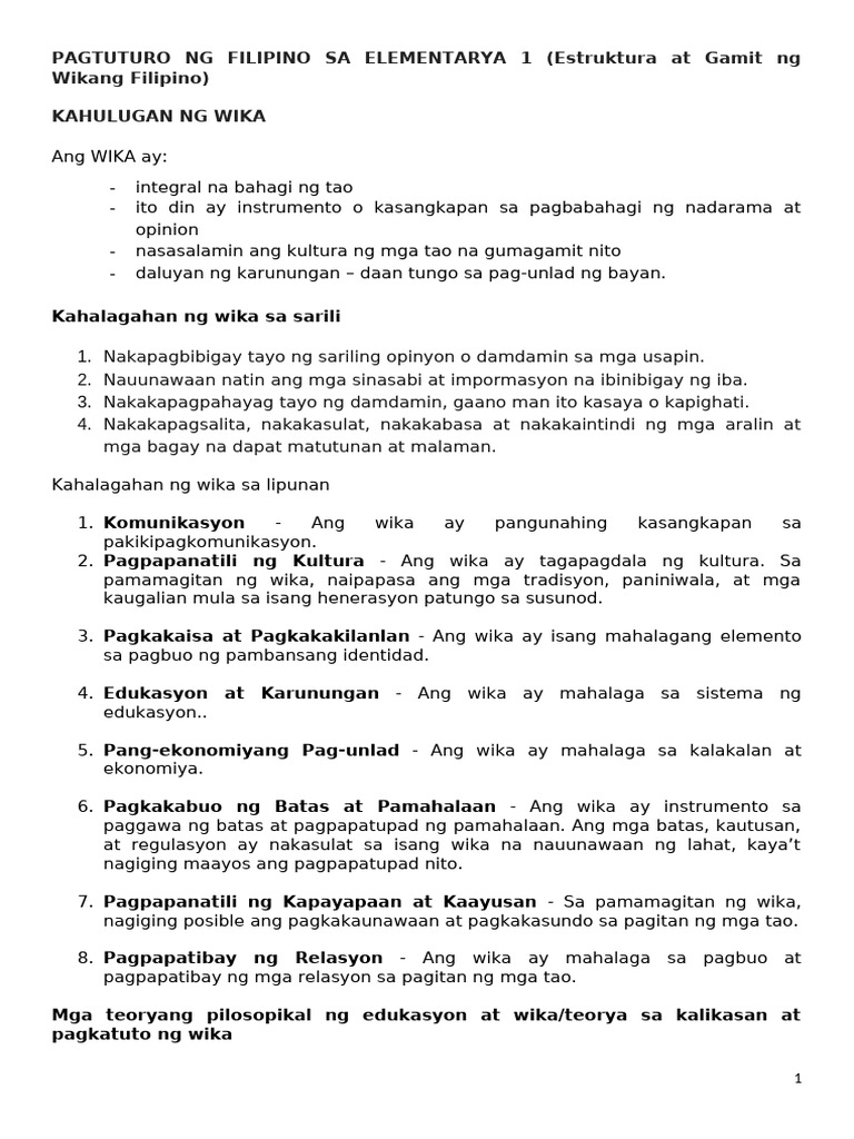 Hand Outs Edited Para Sa Pagtuturo Ng Filipino Gamit at Estruktura | PDF