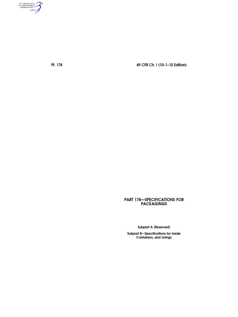 CFR-2010-title49-vol2-PART 178-SPECIFICATIONS FOR PACKAGING | PDF