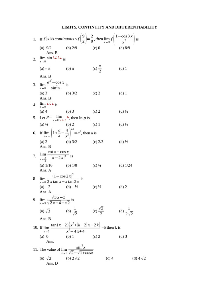 Limits, Continuity and Differentiability | PDF | Mathematical Analysis | Mathematics