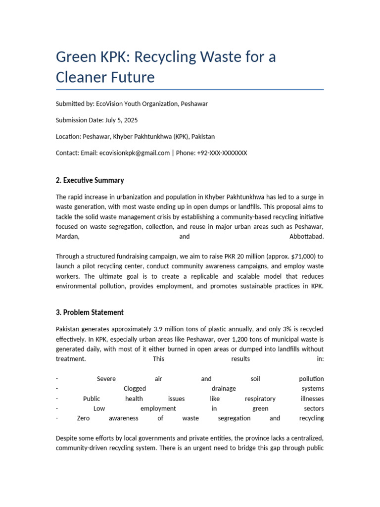 Green KPK Recycling Waste Proposal | PDF | Waste | Recycling