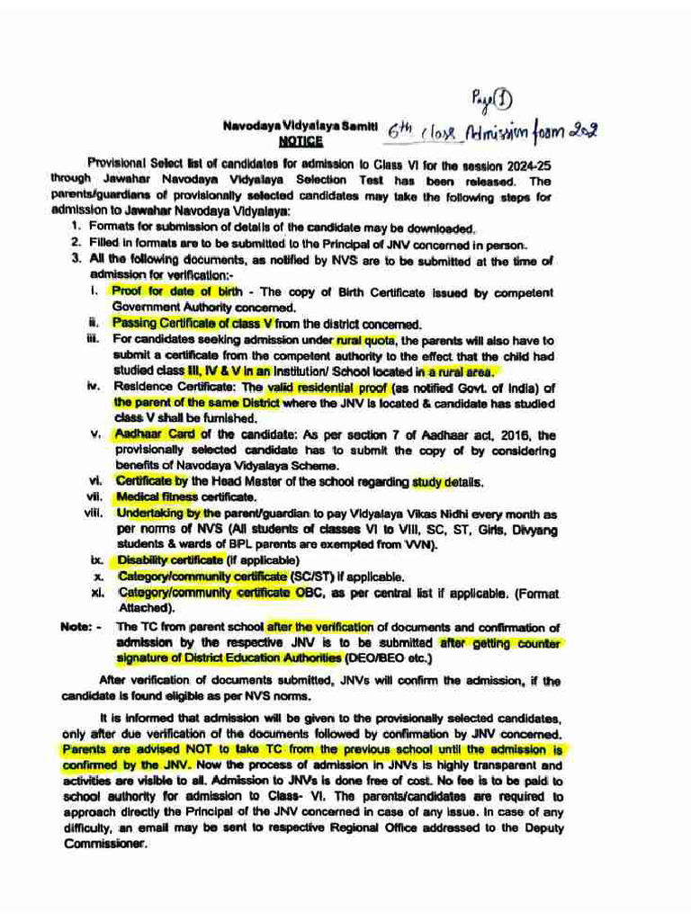 6th Adm Form.2025-26 | PDF