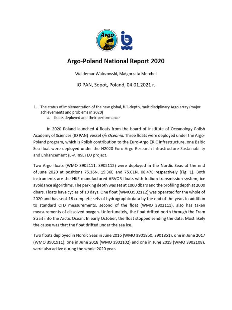 (2020) Argo-Poland National Report 2020 | PDF | Baltic Sea | Oceanography