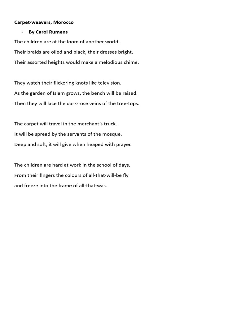 Carpet-Weavers Morocco - Carol Rumens | PDF