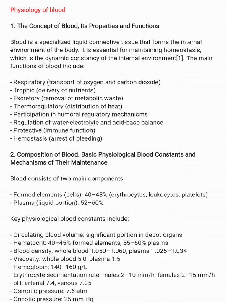 Physiology of Blood | PDF