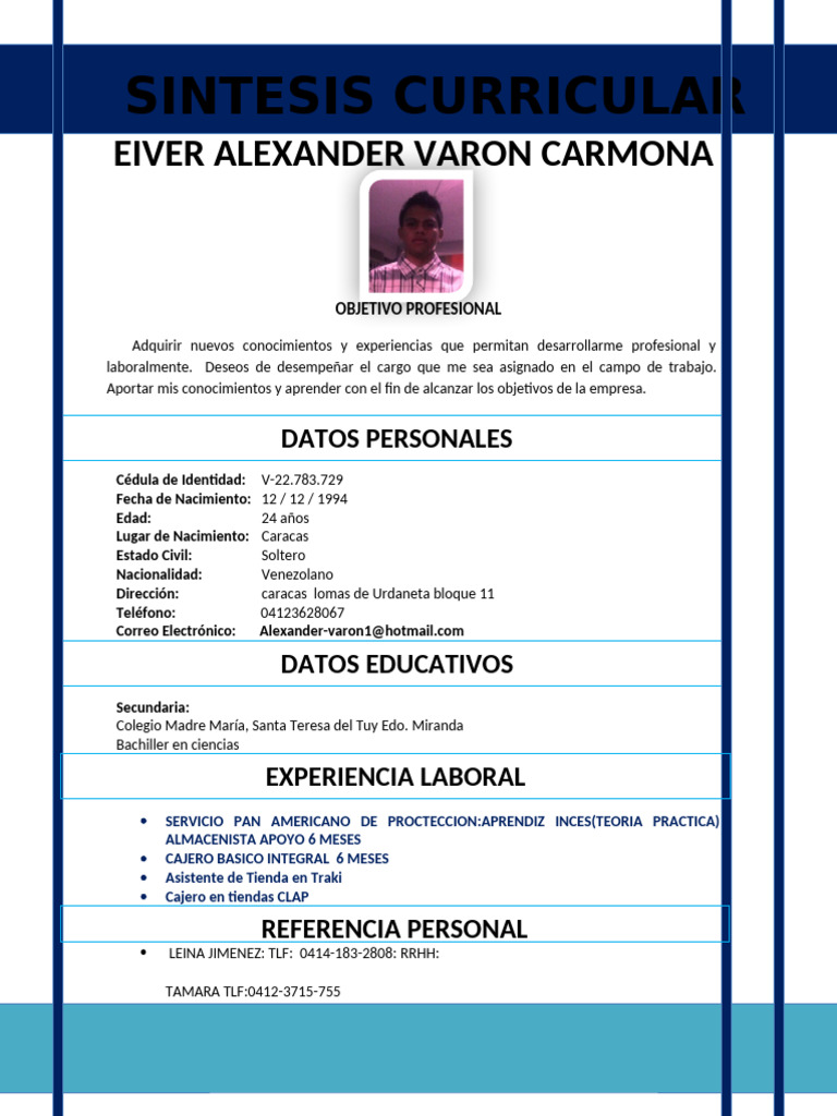 Sintesis Curricular: Eiver Alexander Varon Carmona | PDF