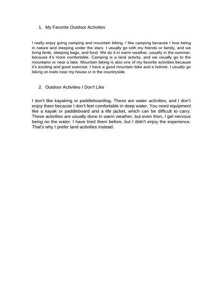 My Favorite Outdoor Activities | PDF
