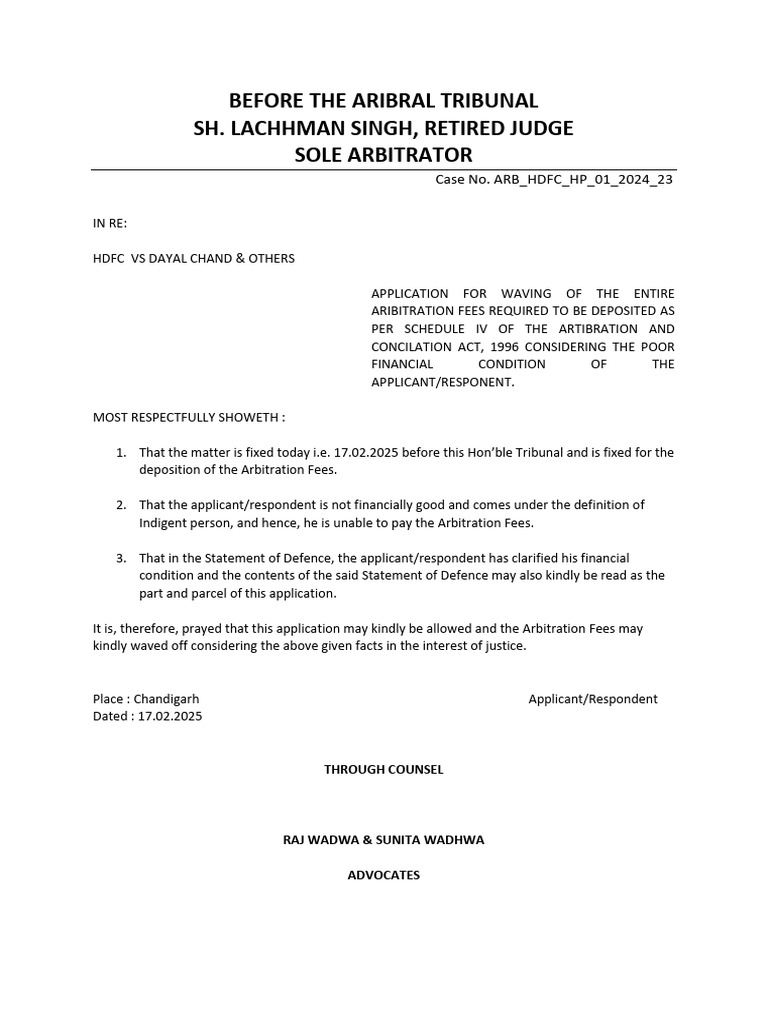 Application For Waving Off Fees | PDF