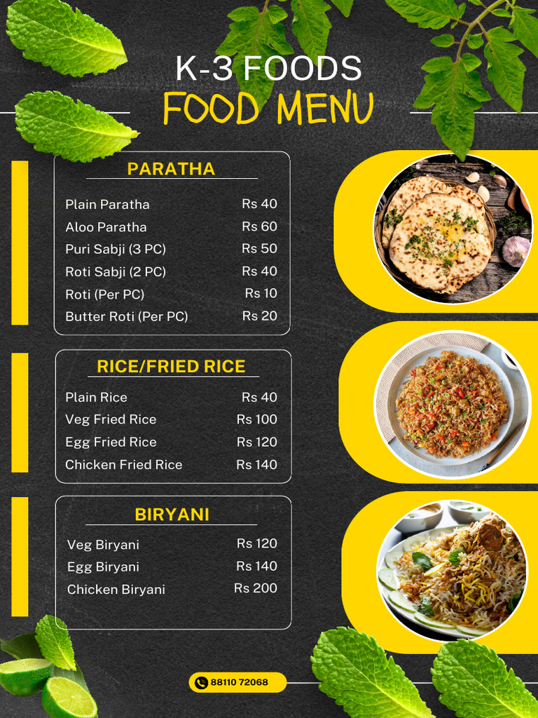 Yellow and Black Restaurant Food Menu | PDF