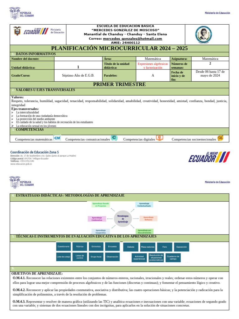 Formato Planificacion | PDF | Ecuaciones | Aprendizaje
