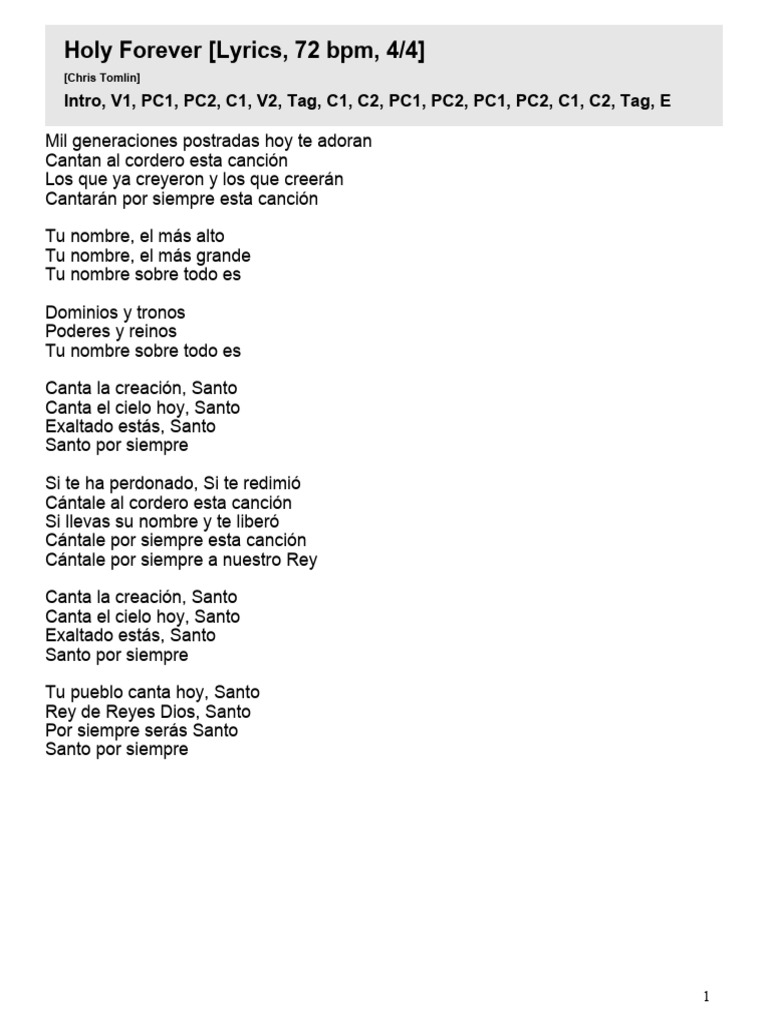 Letra de "Holy Forever" en Español | PDF