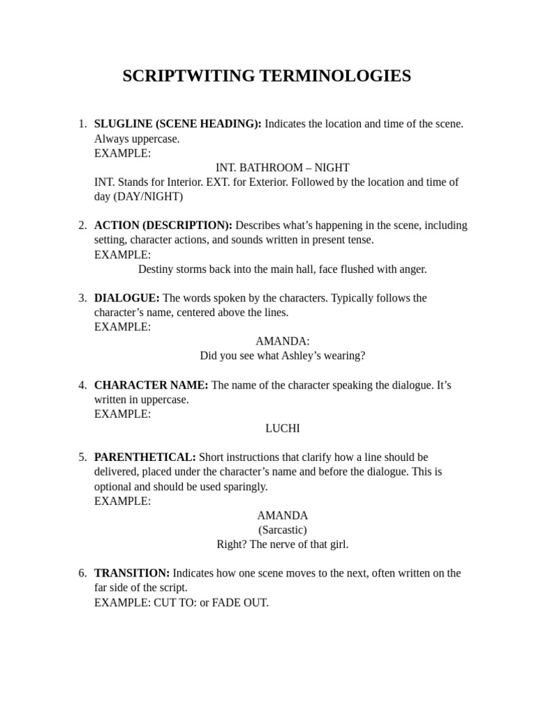 Scriptwiting Terminologies-1 | PDF