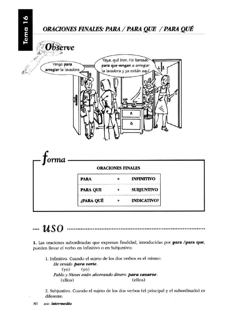 Oraciones finales: para, para que, para qué | PDF | Verbo | Morfología ...