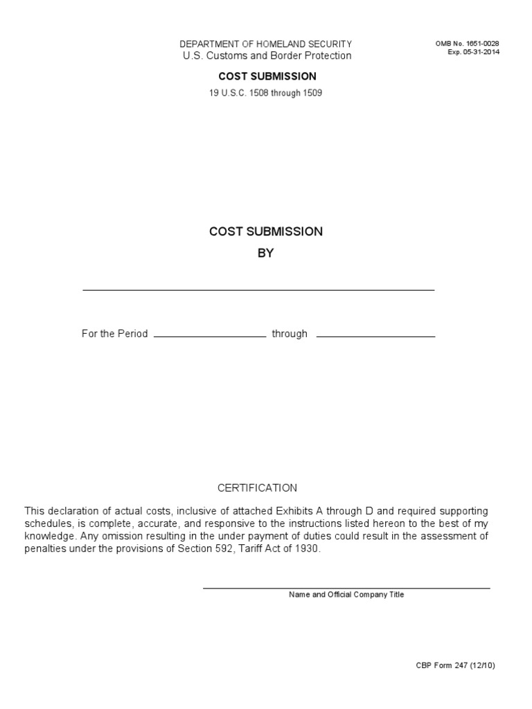 CBP Cost Submission Form | PDF | U.S. Customs And Border Protection ...