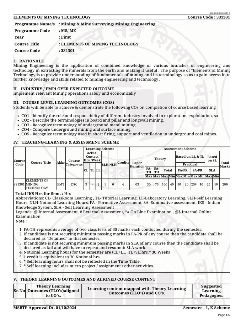 331301-Elements of Mining Technology | PDF | Mining | Coal Mining