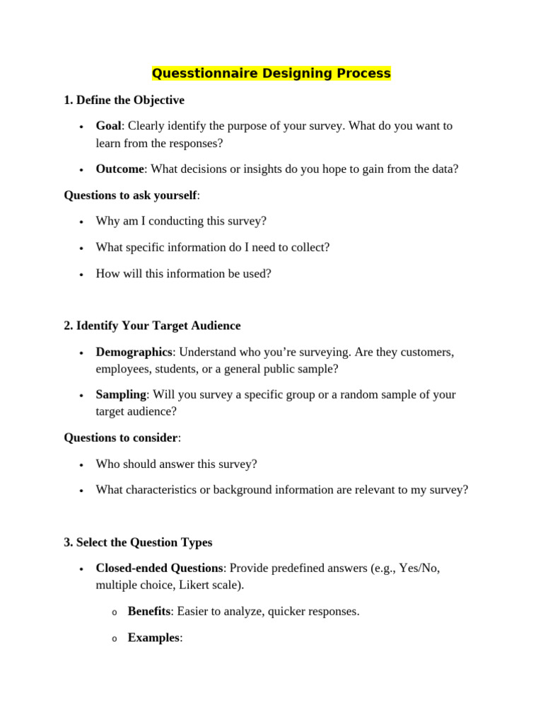 Questionnaire Design Steps | PDF | Survey Methodology | Questionnaire