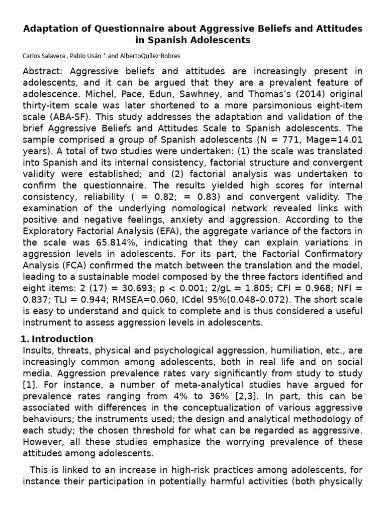 Adaptation of Questionnaire About Aggressive Beliefs and Attitudes in ...