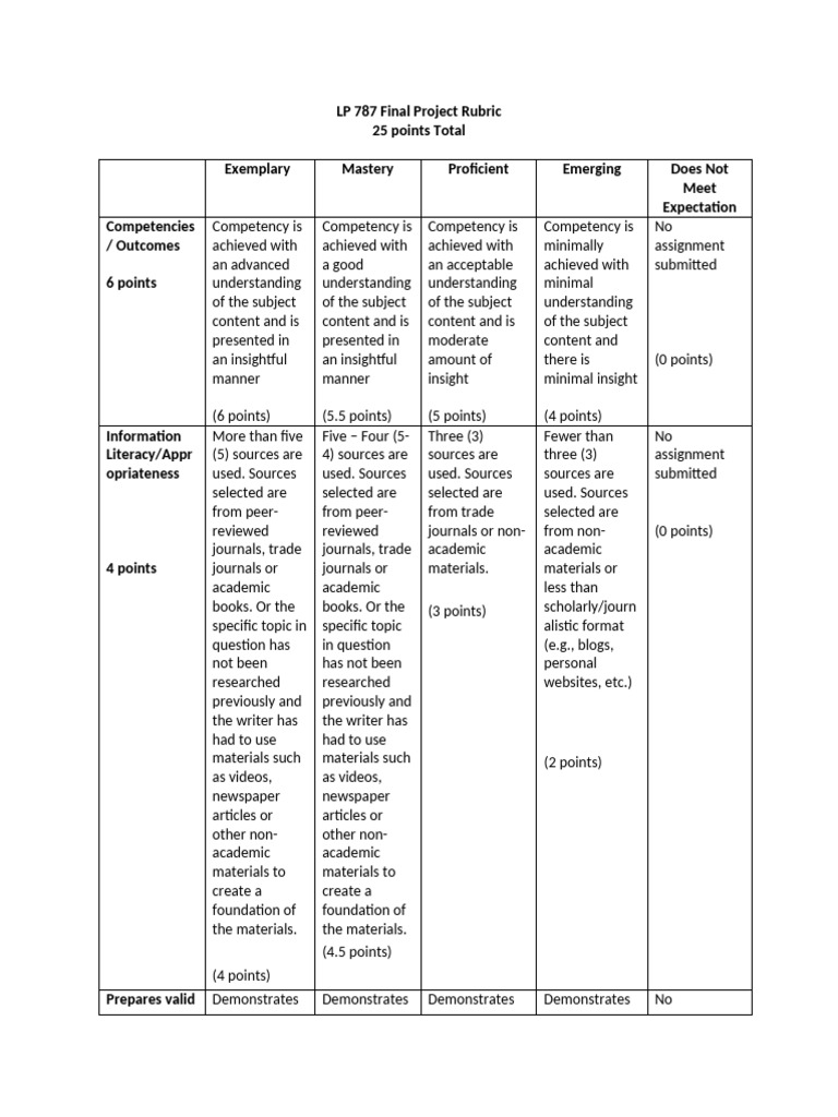 LP 787 Final Project Grading Rubric | PDF | Critical Thinking | Human ...