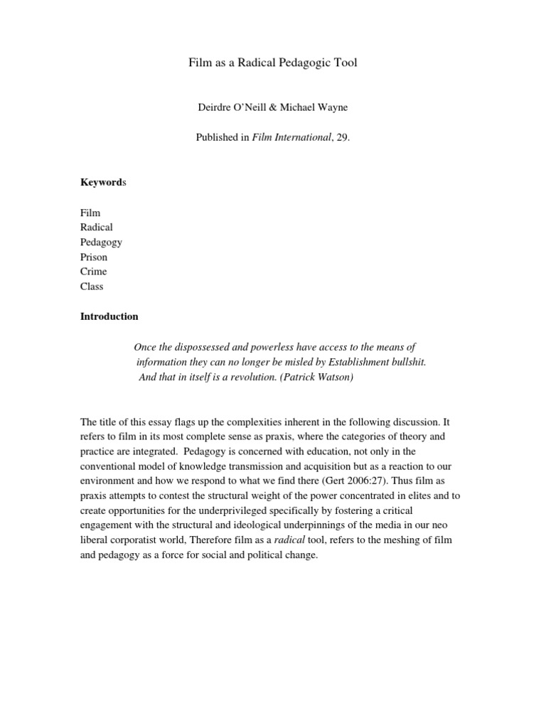 Film & Radical Pedagogy | Download Free PDF | Social Exclusion | Prison