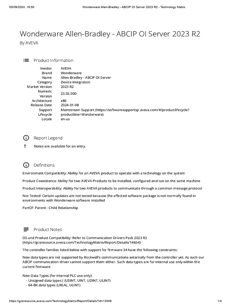 Wonderware Allen-Bradley - ABCIP OI Server 2023 R2 - Technology Matrix | PDF | Computer ...