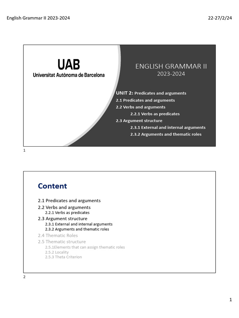 Internal Argument Structure in English | PDF | Subject (Grammar ...