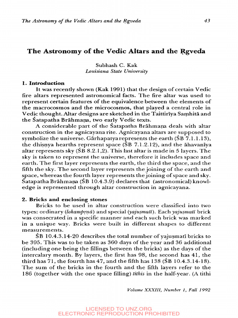 The Astronomy of The Vedic Altars and The RigVeda Subhash Kak | PDF ...