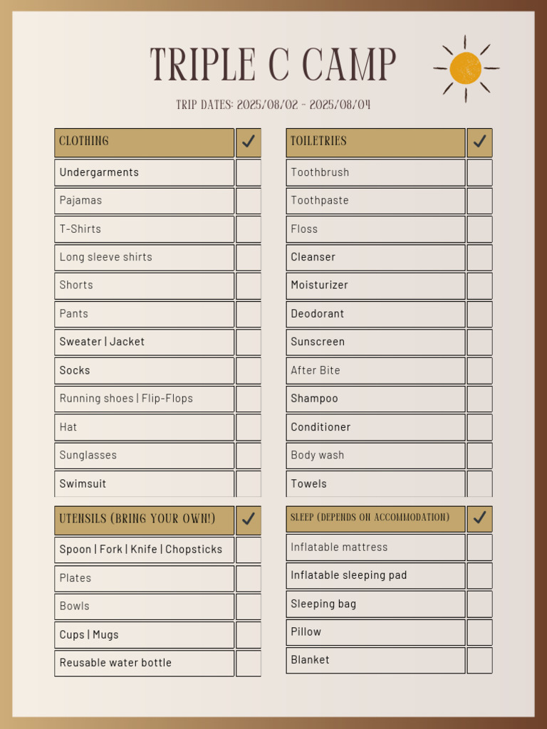 Triple C Camp - Packing List | PDF